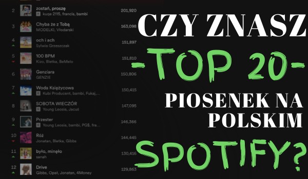 Czy znasz TOP 20 piosenek na polskim Spotify? | sameQuizy